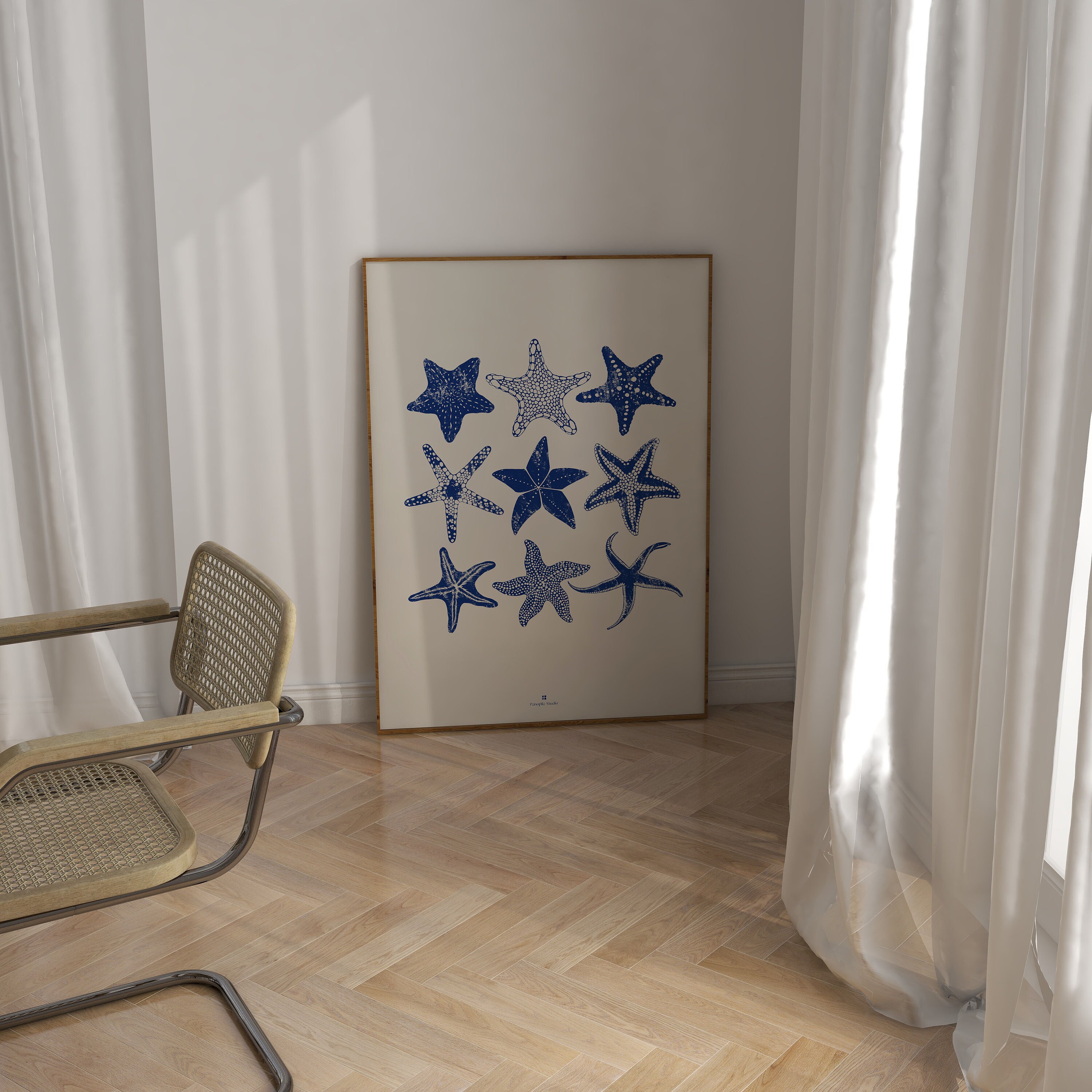 Blue Starfish Print, Nautical Art Printable, Coastal Aesthetic Wall Art ...