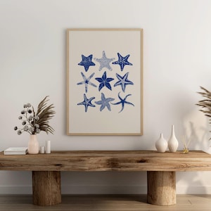 Blue Starfish Print | Nautical Art Printable | Coastal Aesthetic Wall ...