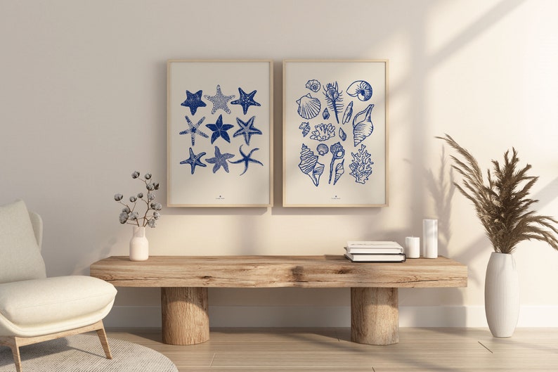 Blue Starfish Print, Nautical Art Printable, Coastal Aesthetic Wall Art ...