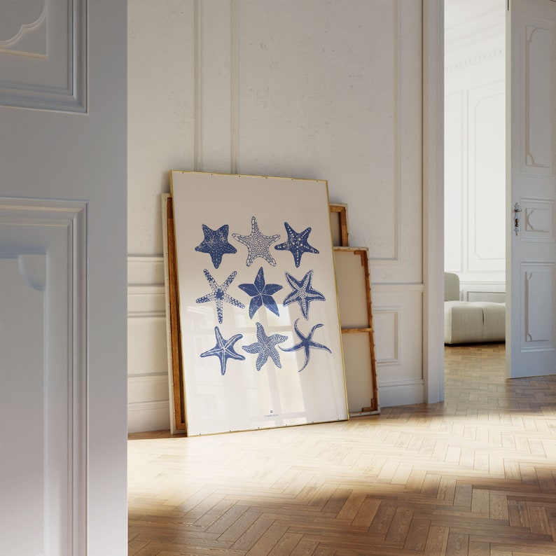 Blue Starfish Print, Nautical Art Printable, Coastal Aesthetic Wall Art ...