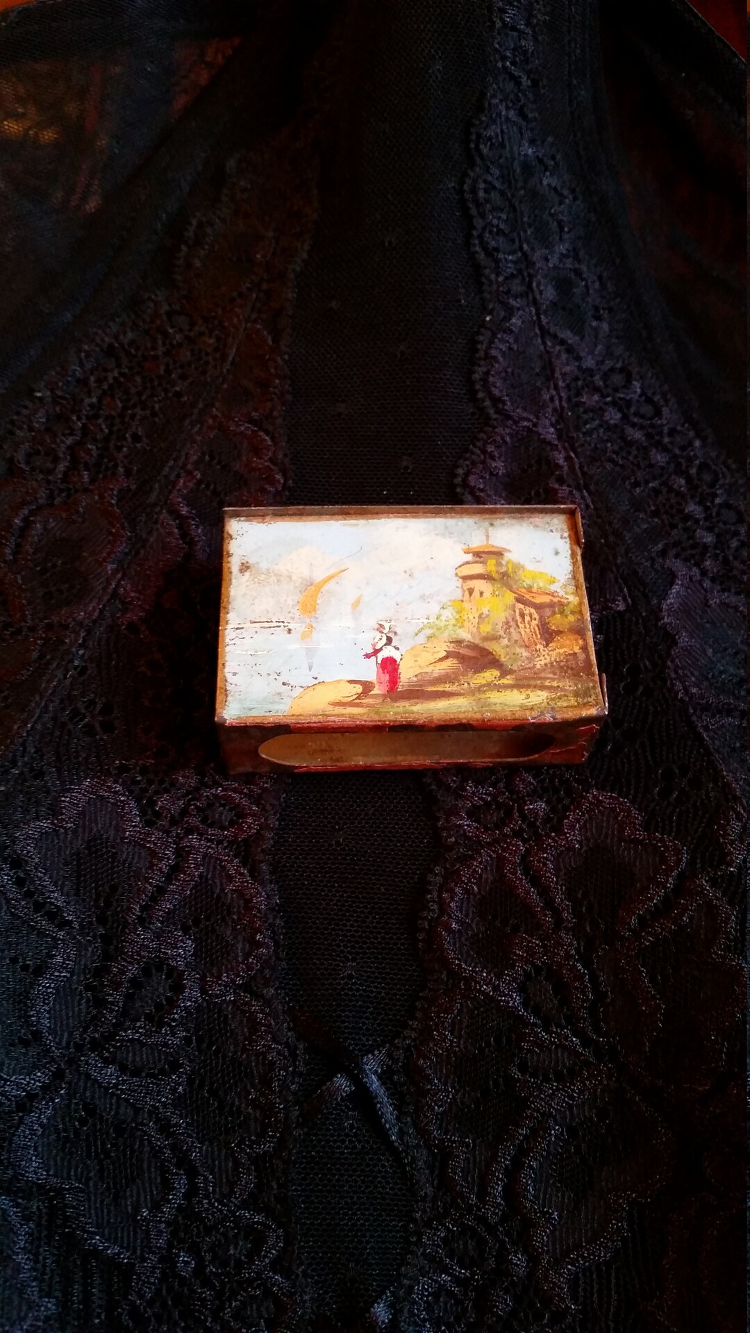 19th Century Metal Matchbox Case With Lake Landscape Painting - Etsy