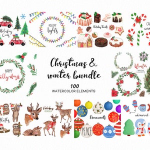 Watercolor Christmas Clipart Bundle Winter Wreath Clipart Christmas ...