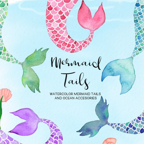 Watercolor Mermaids Mermaid Tail Clipart Ocean Watercolor - Etsy