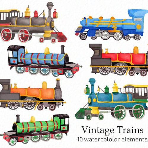 Watercolor Train Clipart Vintage Trains Train Stickers - Etsy