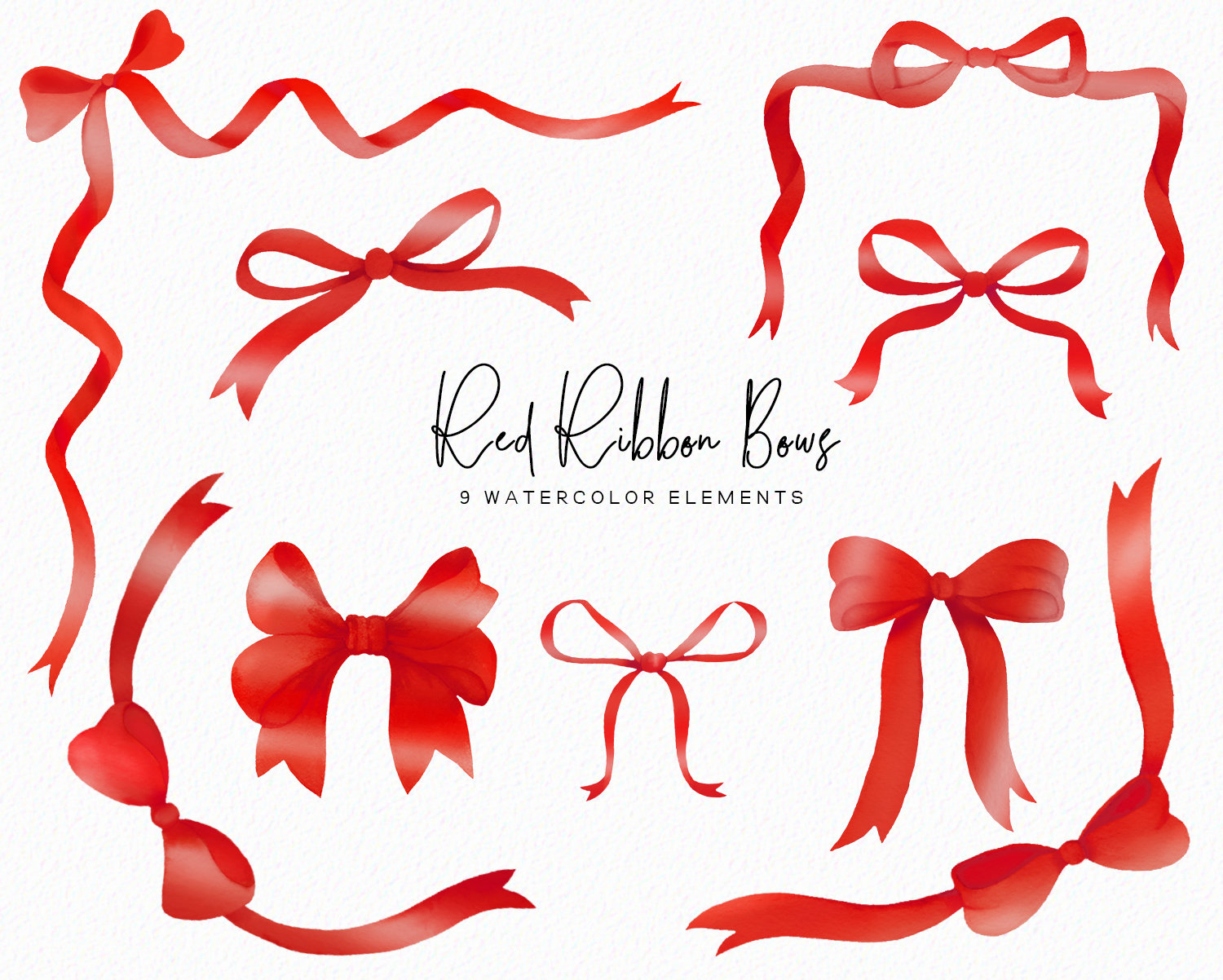 Handpainted Red Ribbon Bows - Bow Frames Clipart - Watercolor Bows ...