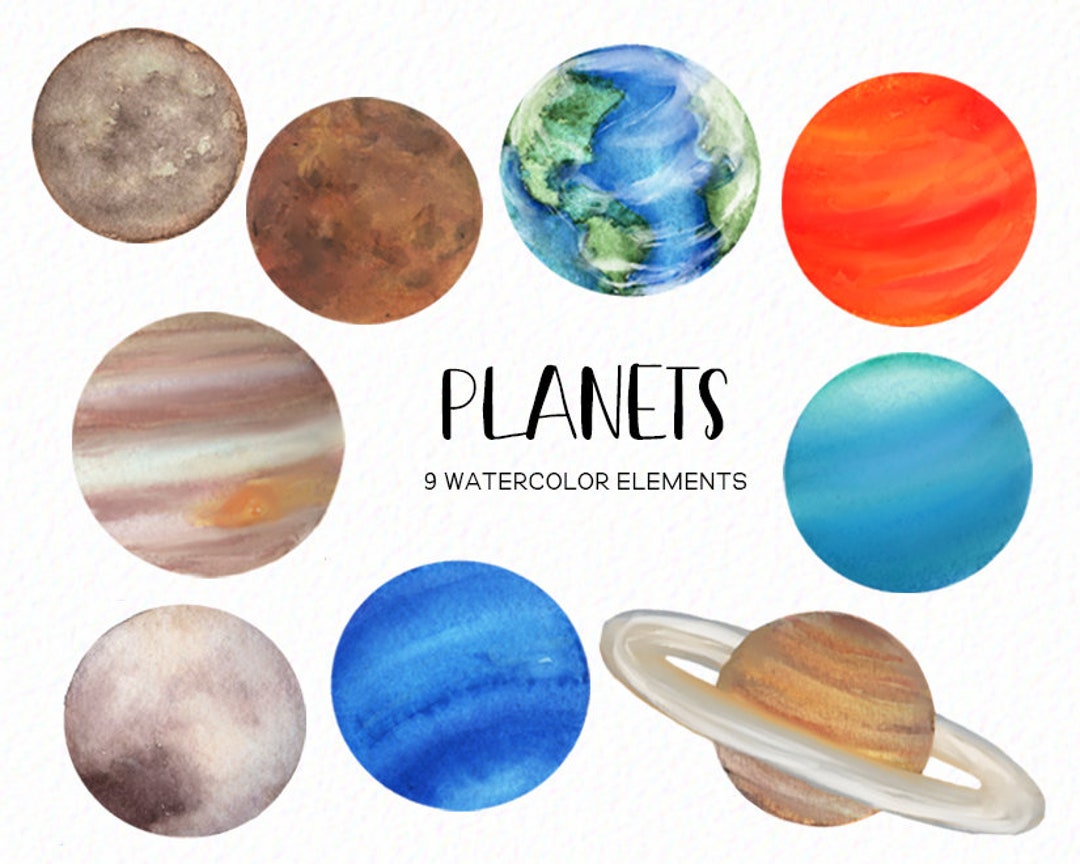 Watercolor Planet Clipart Space Clipart Jupiter Mars Earth Saturn ...