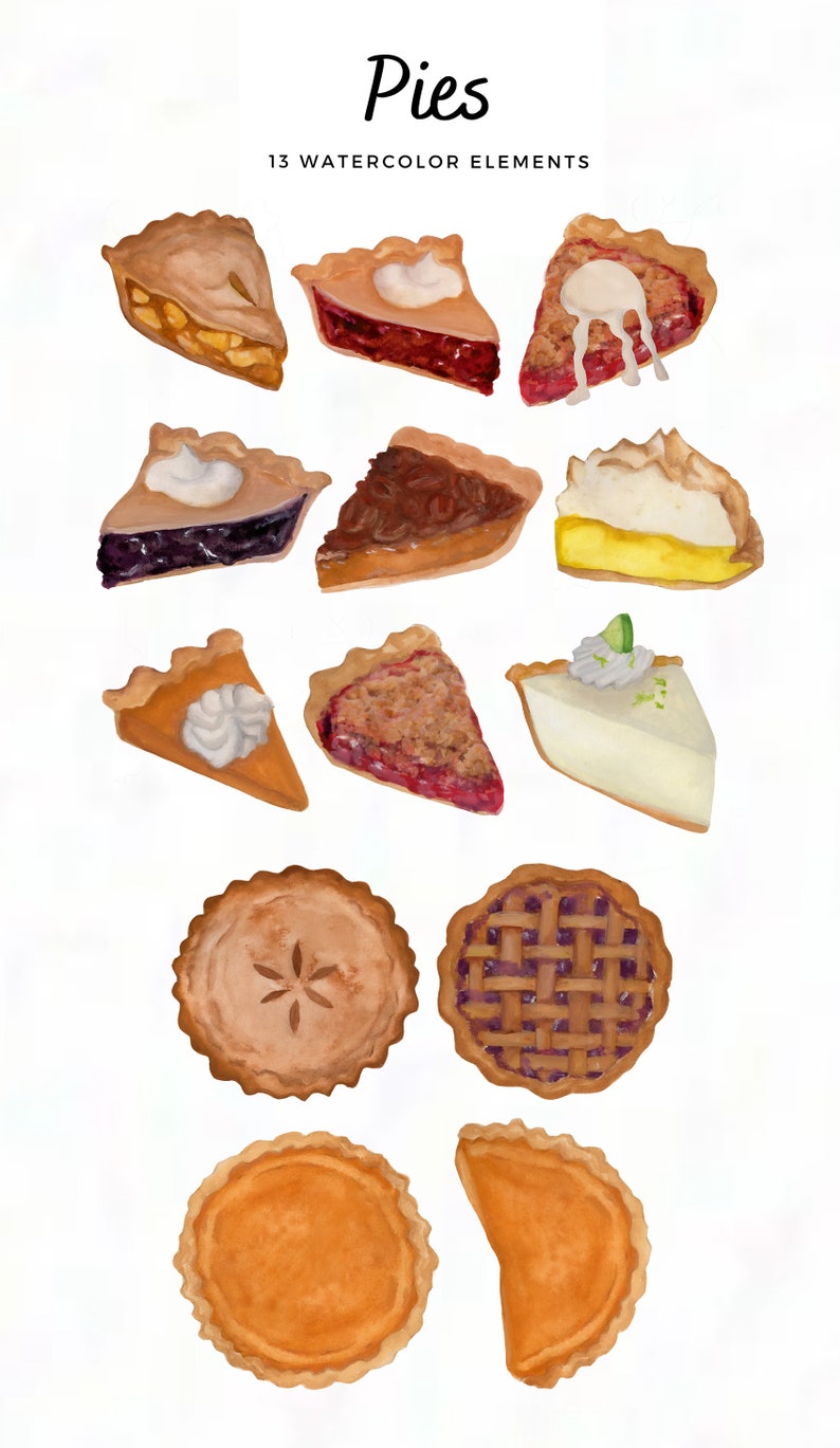 Handpainted Watercolor Pie Clipart - Fresh Pie Clipart - Treat Clipart ...