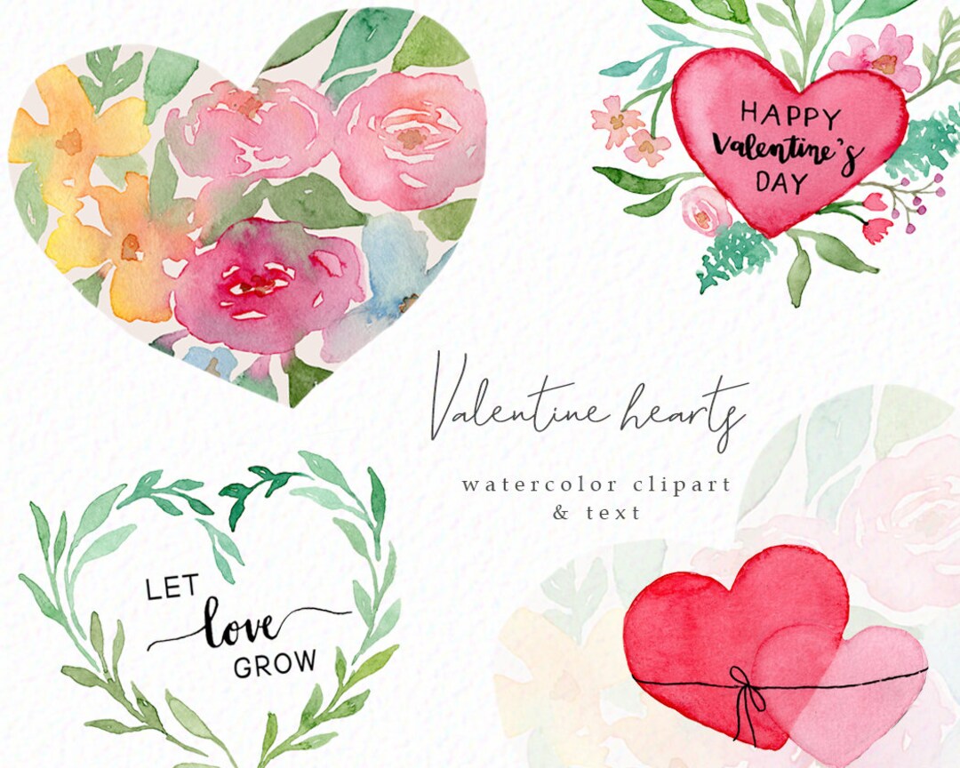 Valentines Clipart Watercolor Hearts Watercolor Florals Heart Clip Art ...