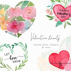 Handpainted Valentines Clipart - Watercolor Hearts - Watercolor Florals ...