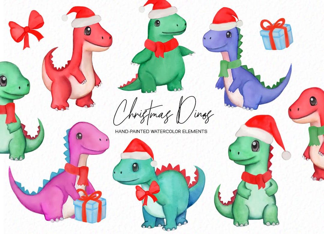 Christmas Dinos Clip Art Watercolor Dinos Boy Clipart Animal Clipart ...
