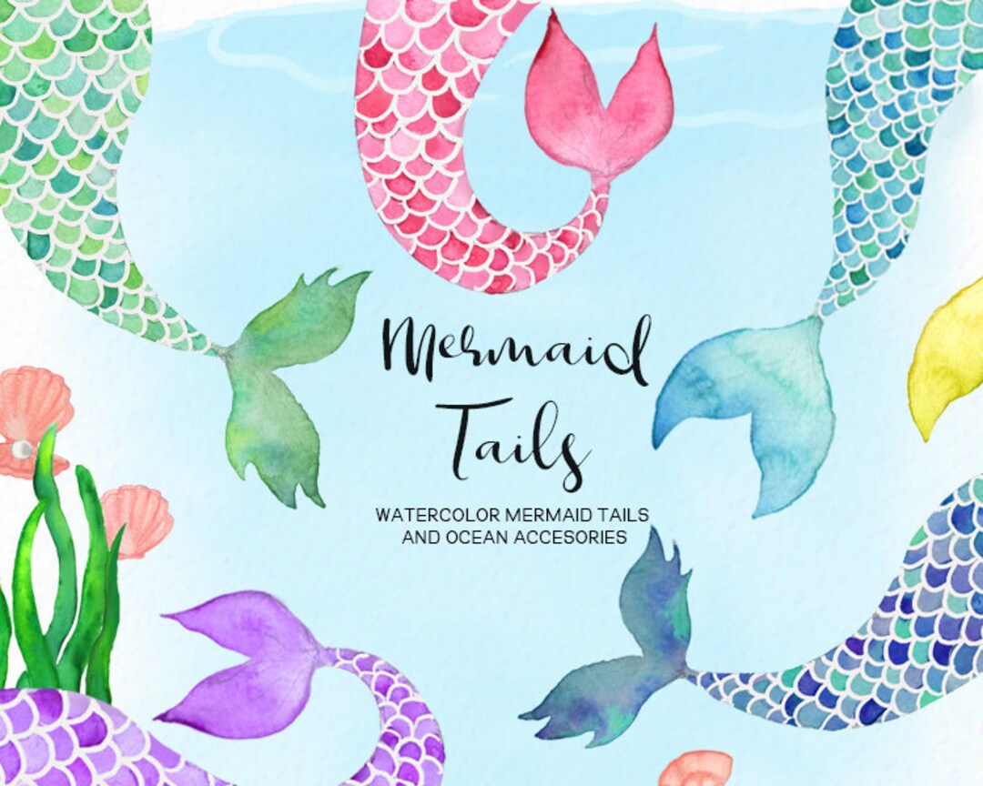 Watercolor Mermaids - Mermaid Tail Clipart - Ocean Watercolor ...