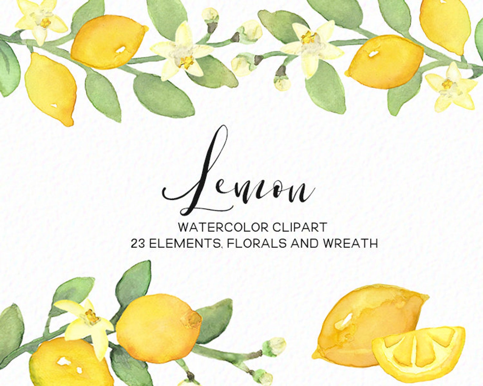 Lemon Clip Art Watercolor Lemons Fruit Clip Art Spring | Etsy