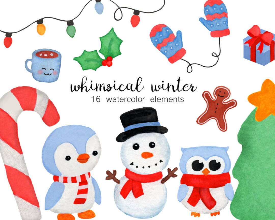 Winter Clipart Christmas Clipart Holiday Clipart Watercolor Winter Cute ...