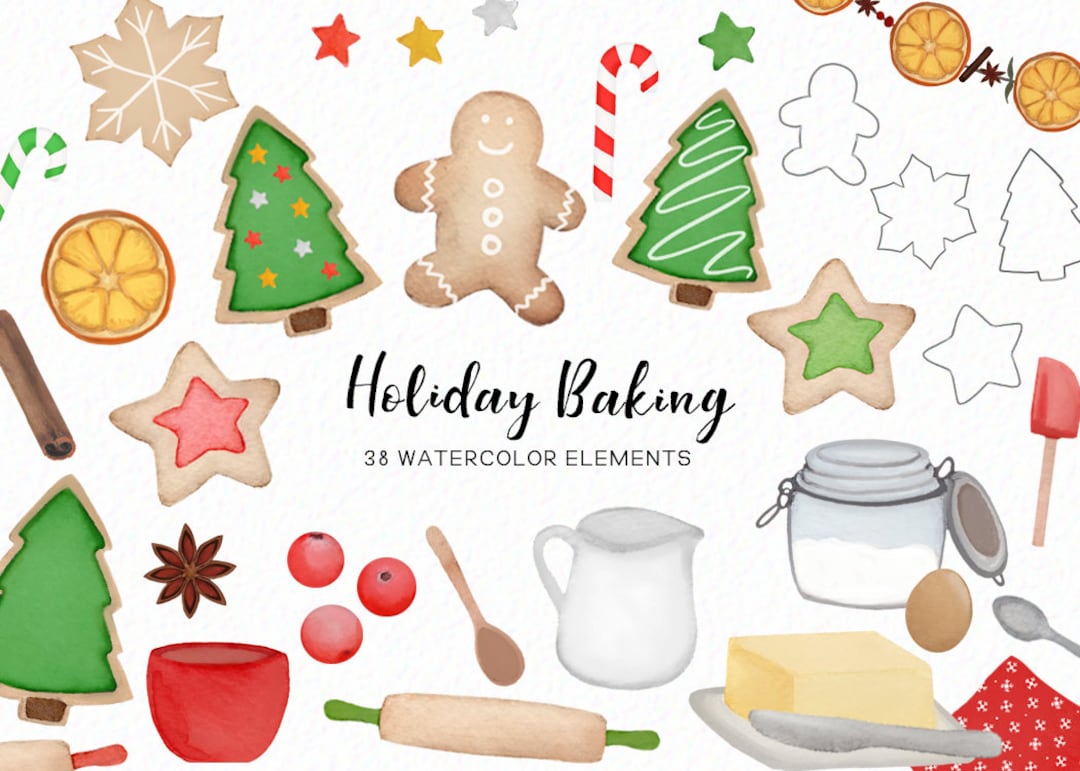 Handpainted Holiday Baking Clipart – Watercolor Christmas Cookies ...