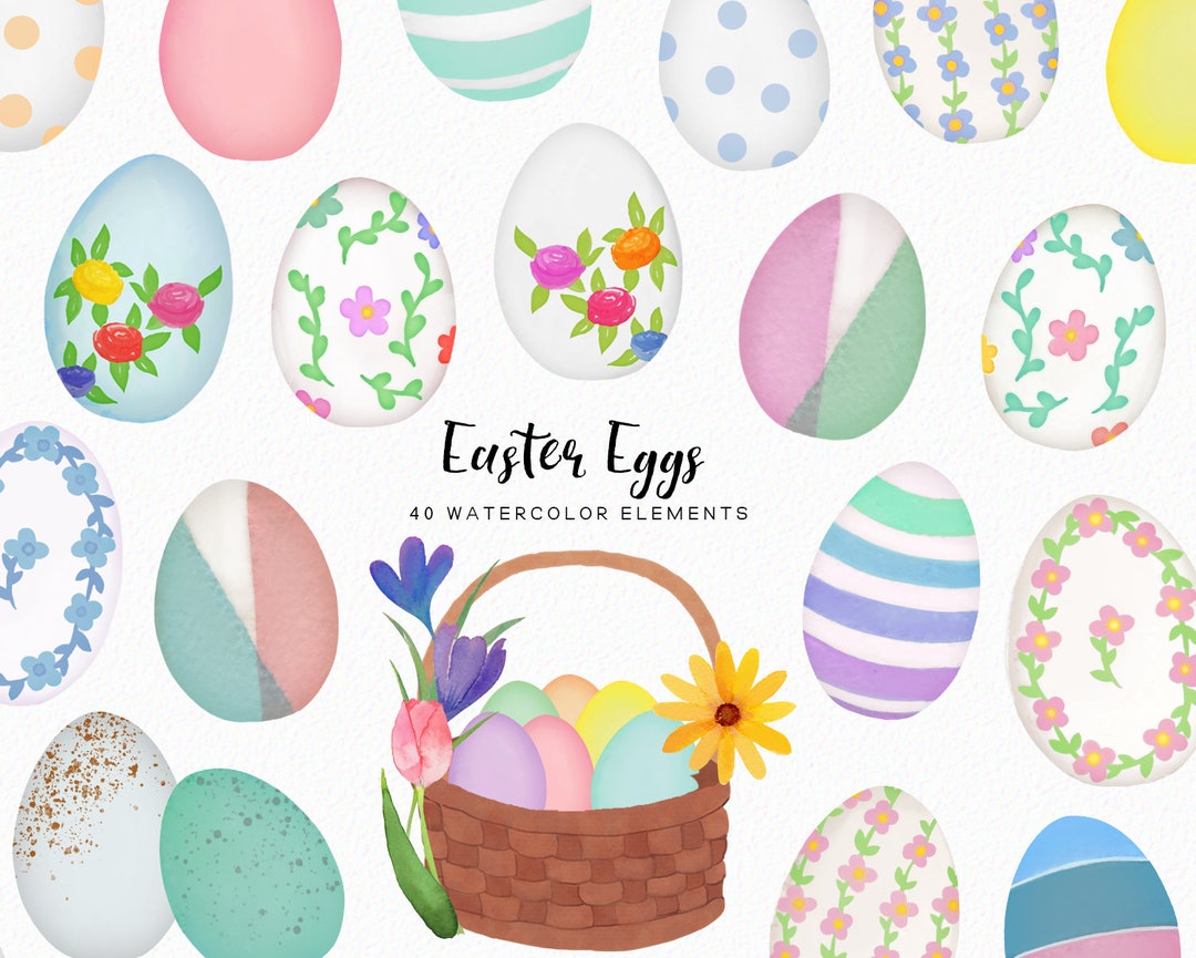 Handpainted Easter Egg Clipart, Watercolor Easter Eggs, Floral Clipart ...