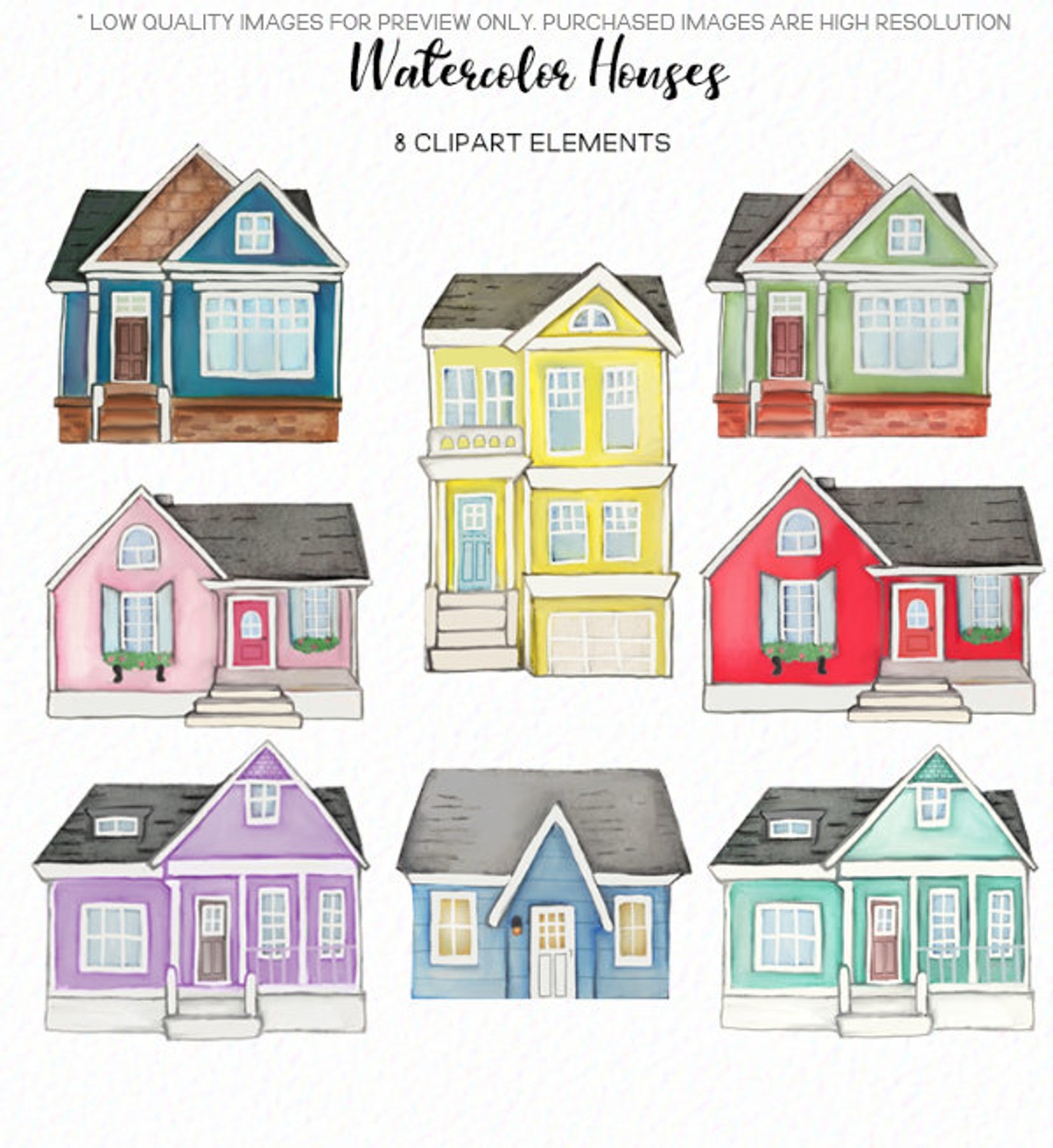 Watercolor Houses Clipart Home Clipart Cottage Clipart | Etsy