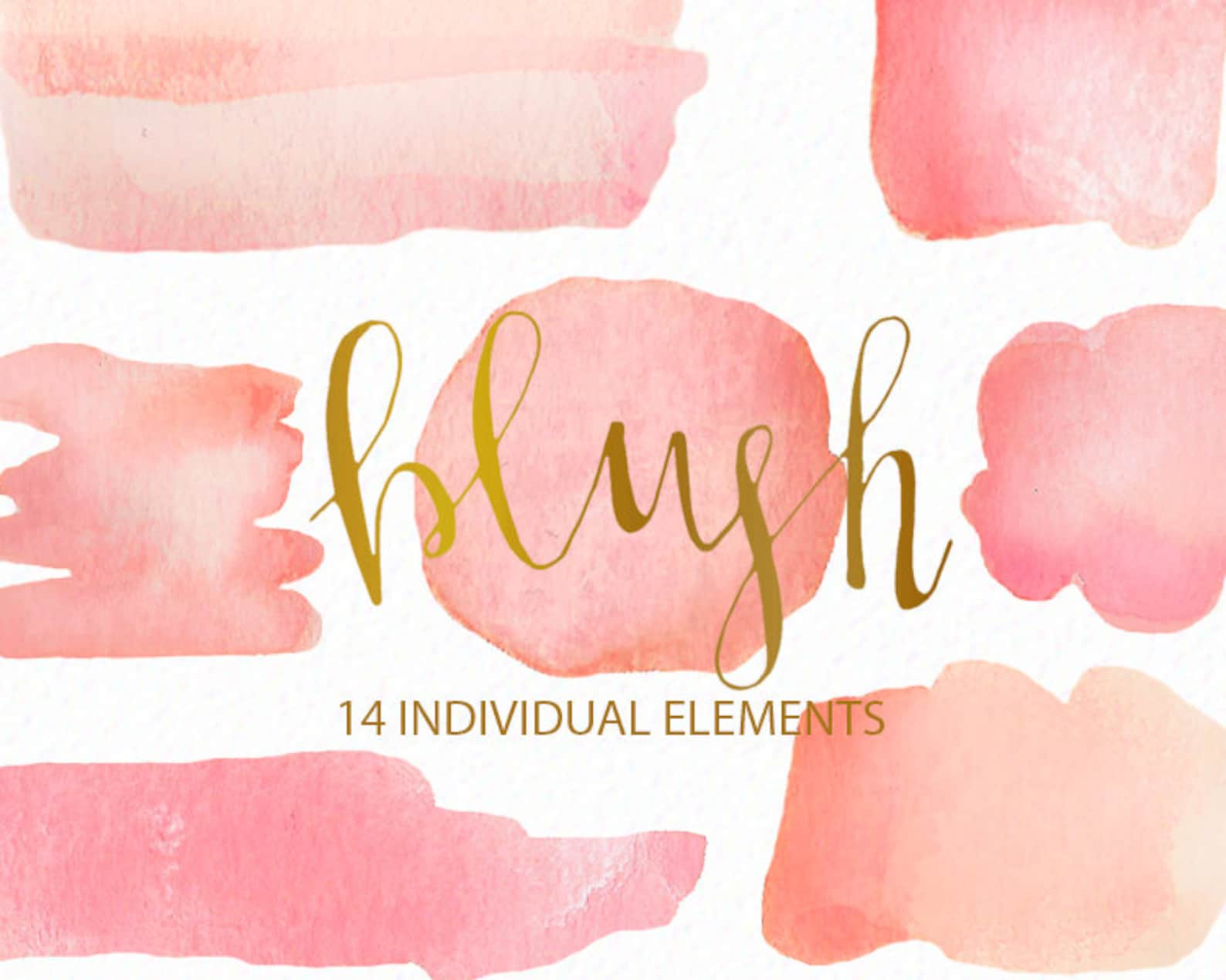 Blush Watercolor Clipart: Pink & Gold Brush Strokes (digital Download ...