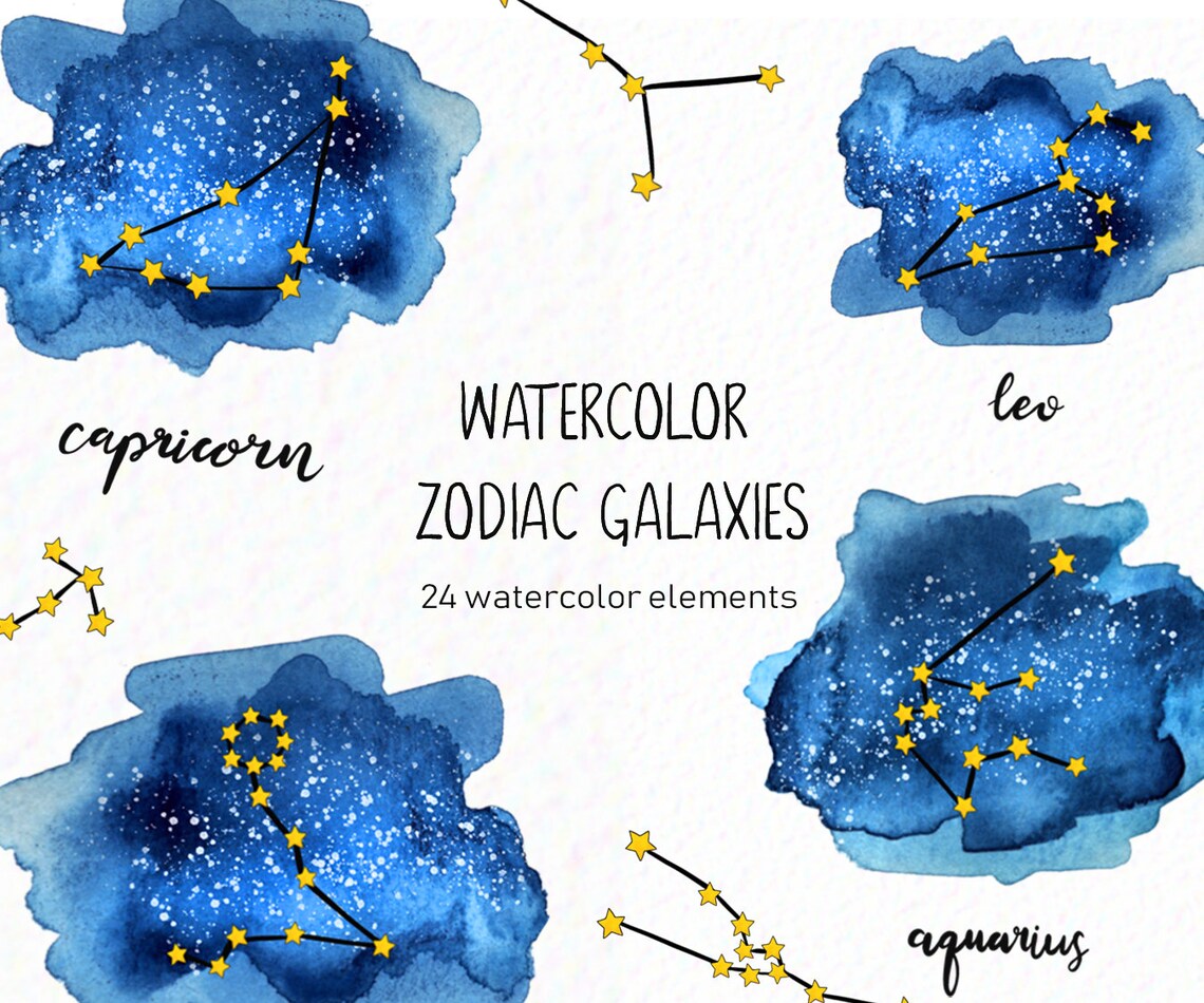 Watercolor Zodiac Constellations Watercolor Galaxy Clipart | Etsy