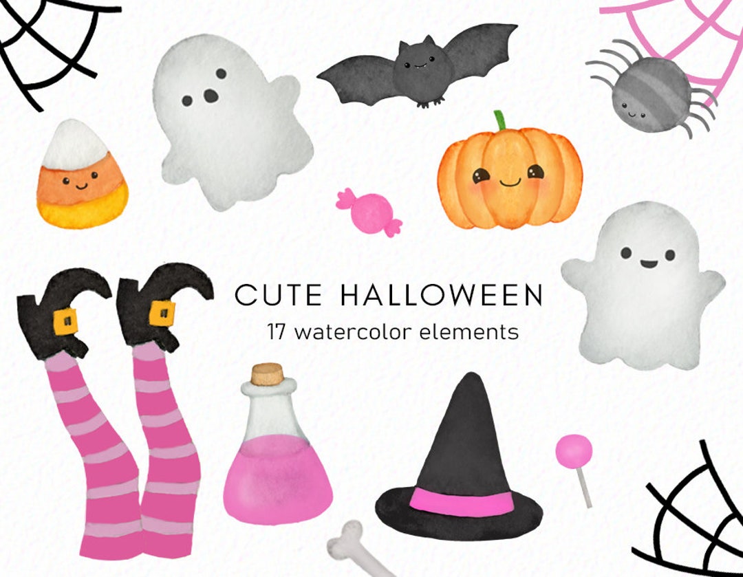 Pink Halloween Clipart - Cute Clipart - Watercolor Halloween - Kids ...