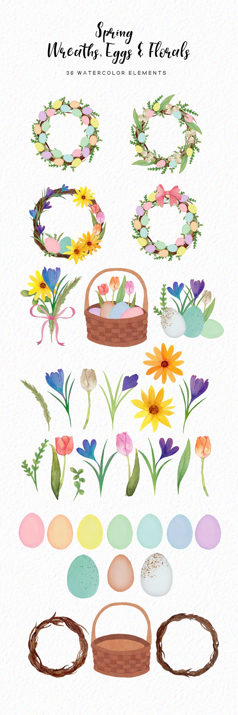 Handpainted Spring Easter Clipart - Wreath Clipart - Easter Eggs ...