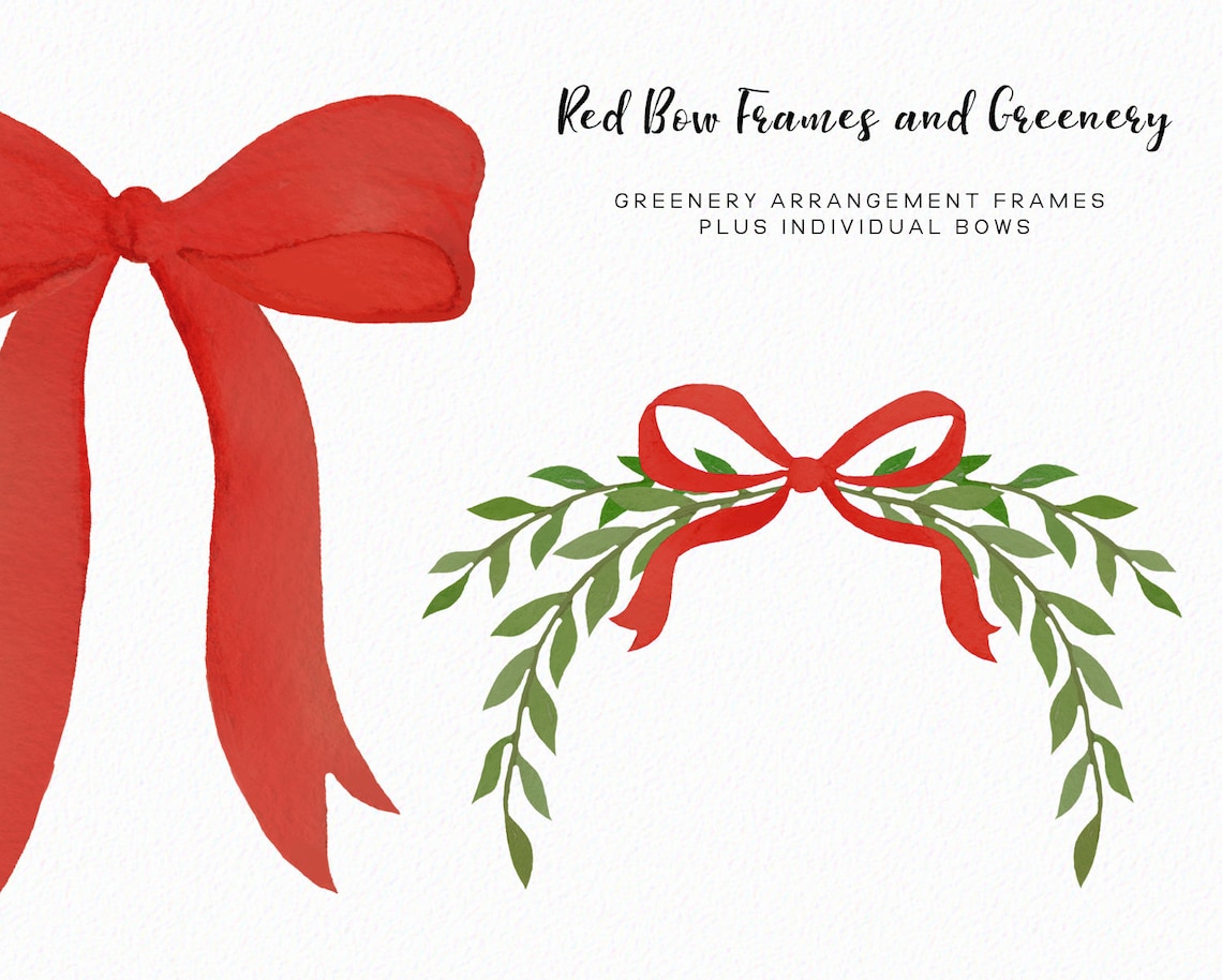 Red Watercolor Bows Bow Frames Clipart Christmas Bow - Etsy