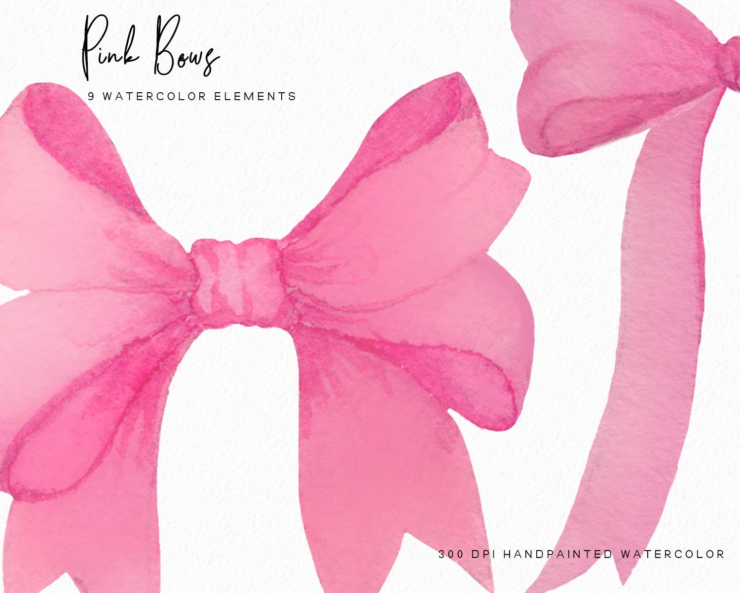 Handpainted Pink Watercolor Bow Clipart – 9 PNG Graphics (commercial ...