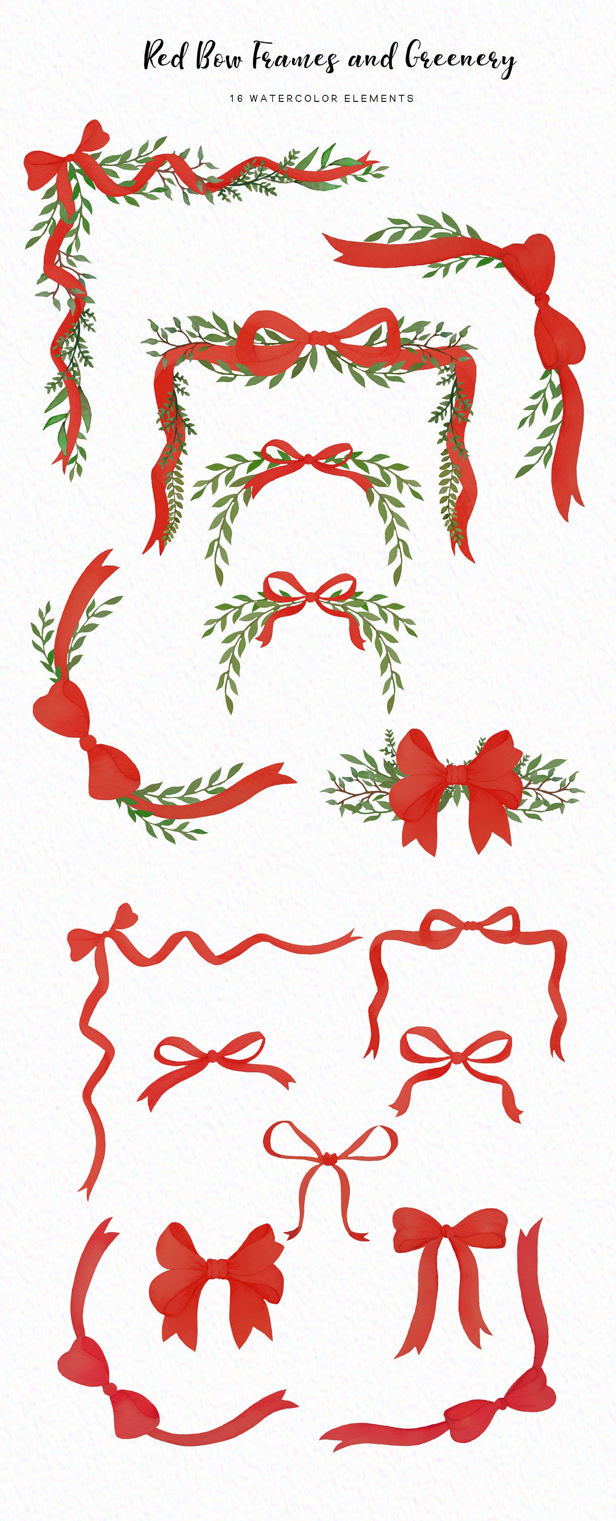 Red Watercolor Bows Bow Frames Clipart Christmas Bow - Etsy