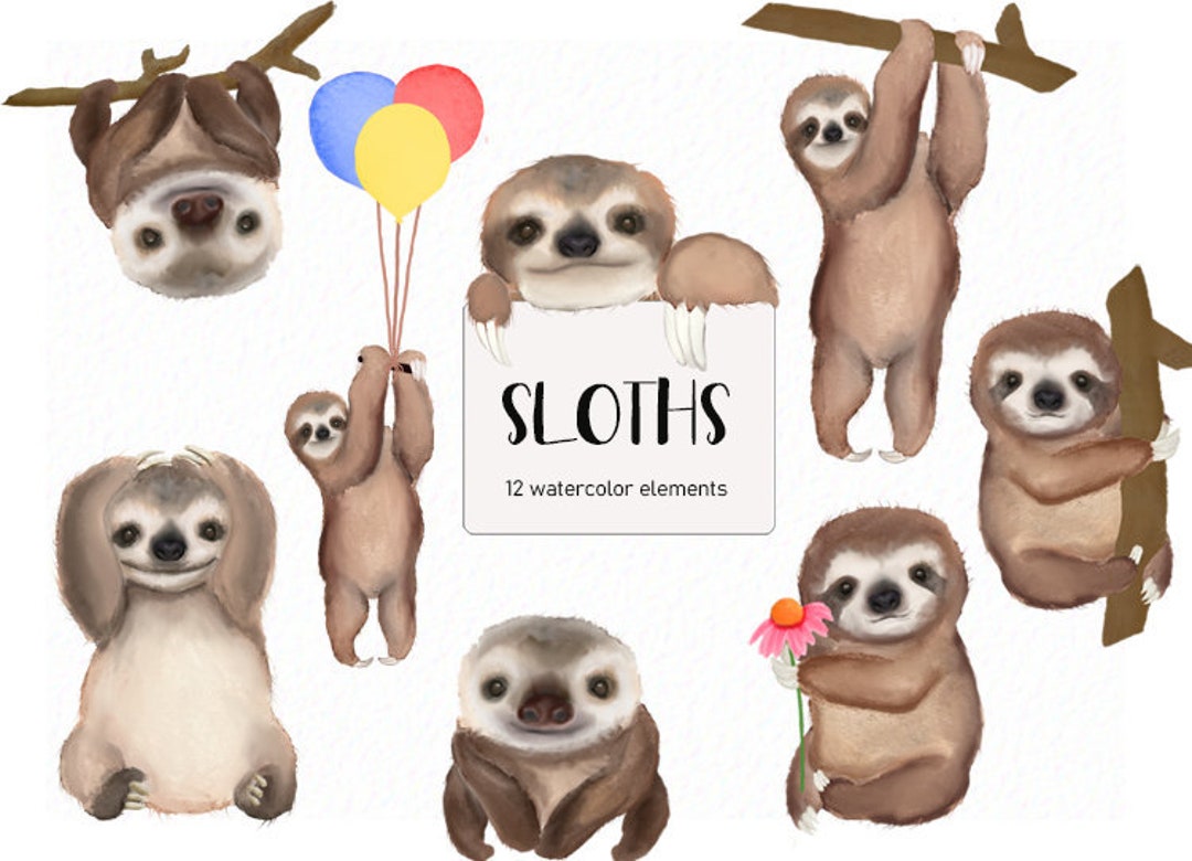 Handpainted - Cute Sloth Clipart, Watercolor Sloths, Baby Sloths ...