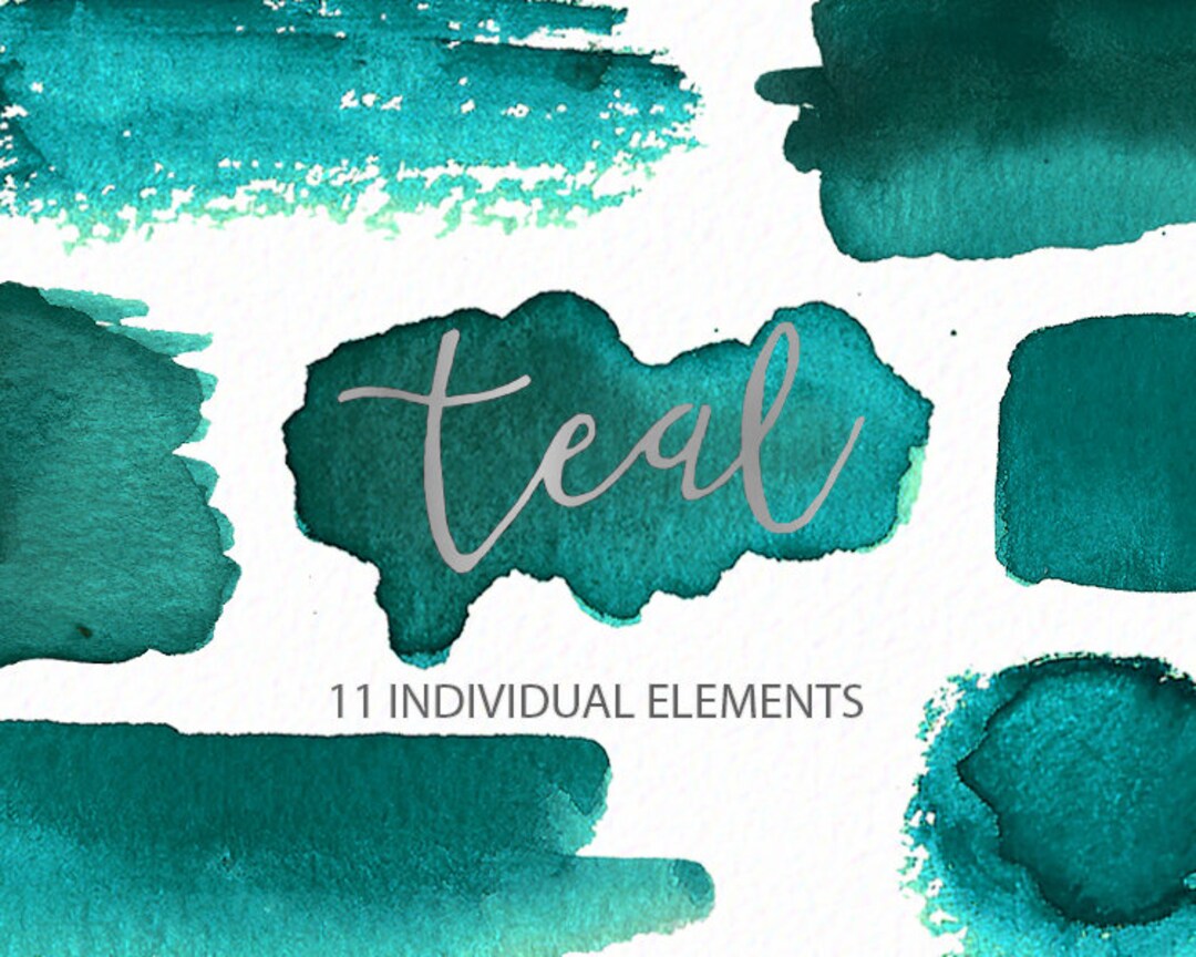 Teal and Silver Watercolor - Teal Brush Strokes - Splotches ...