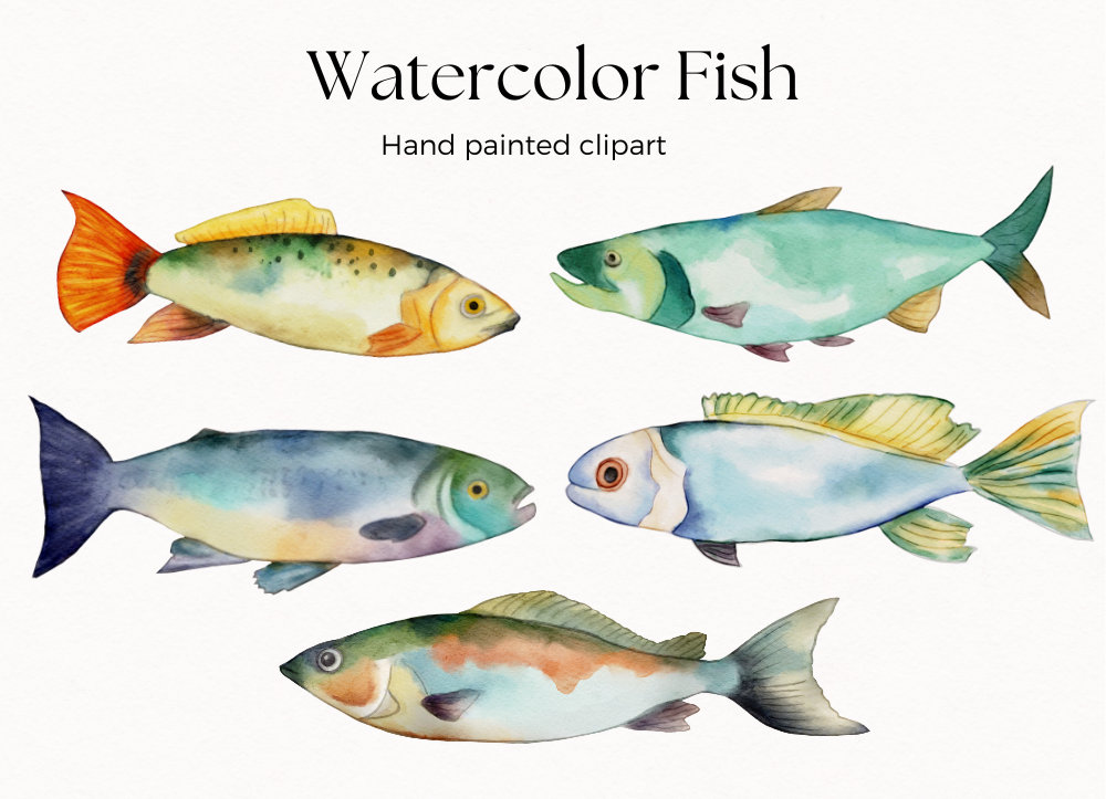 Handpainted Watercolor Fish Clipart: Nautical Sea Art (digital Download ...