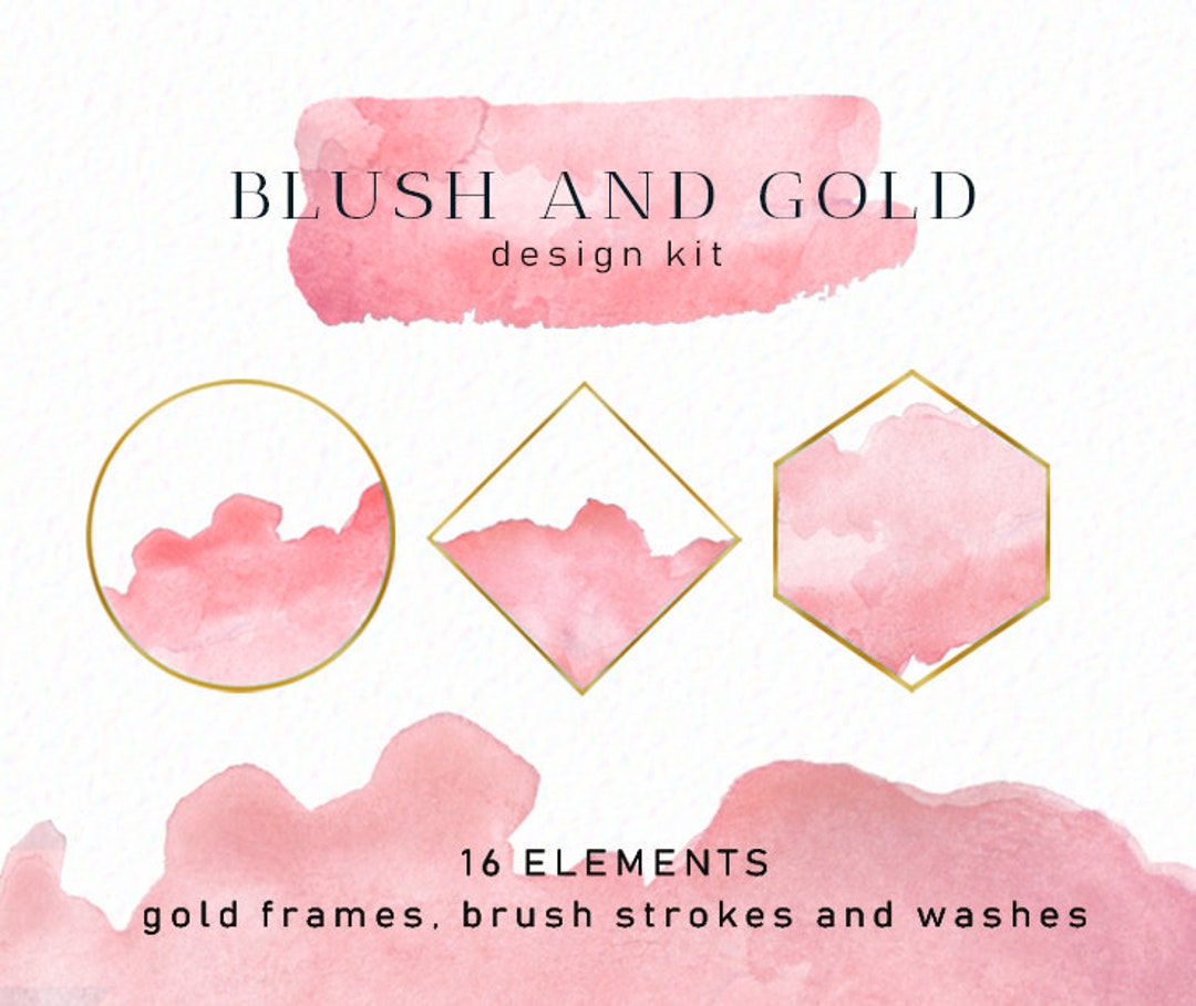 Blush Watercolor Clipart - Blush and Gold- Watercolor Brush Clipart ...