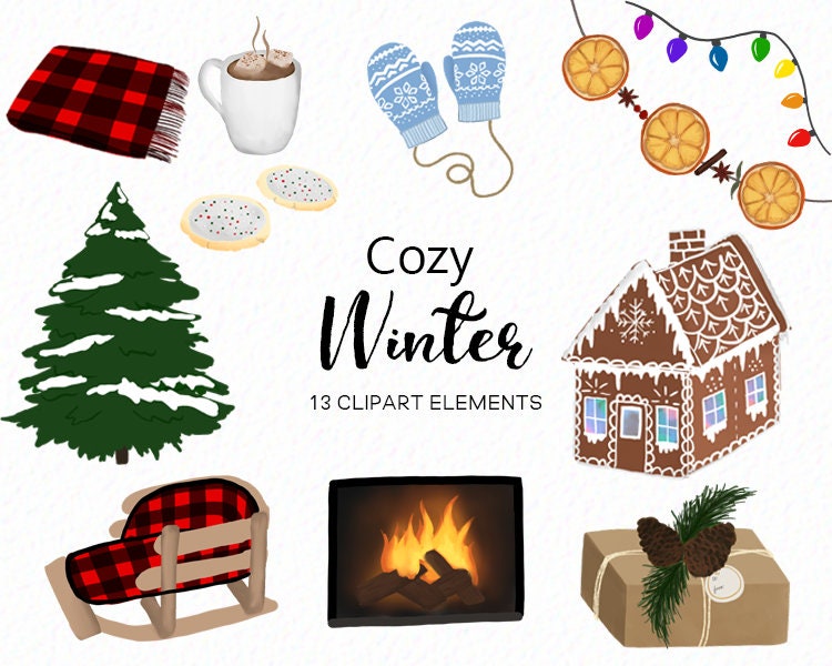 Winter Clipart Cozy clipart Christmas Clipart Holiday | Etsy