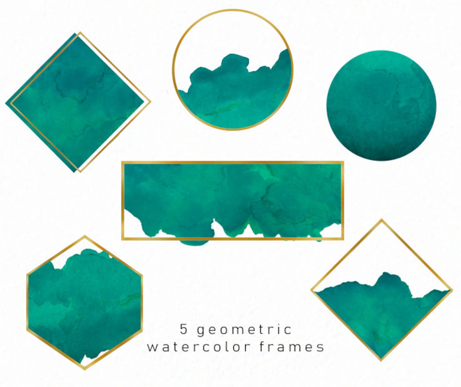 Handpainted Teal Watercolor Clipart - Teal and Gold- Watercolor Brush ...