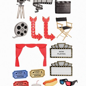 Handpainted Watercolor Movie Night Clipart - Cinema Clipart - Movie ...