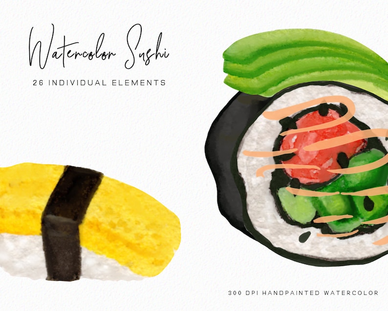 Sushi Clipart Watercolor Sushi Sushi Rolls Nigiri | Etsy