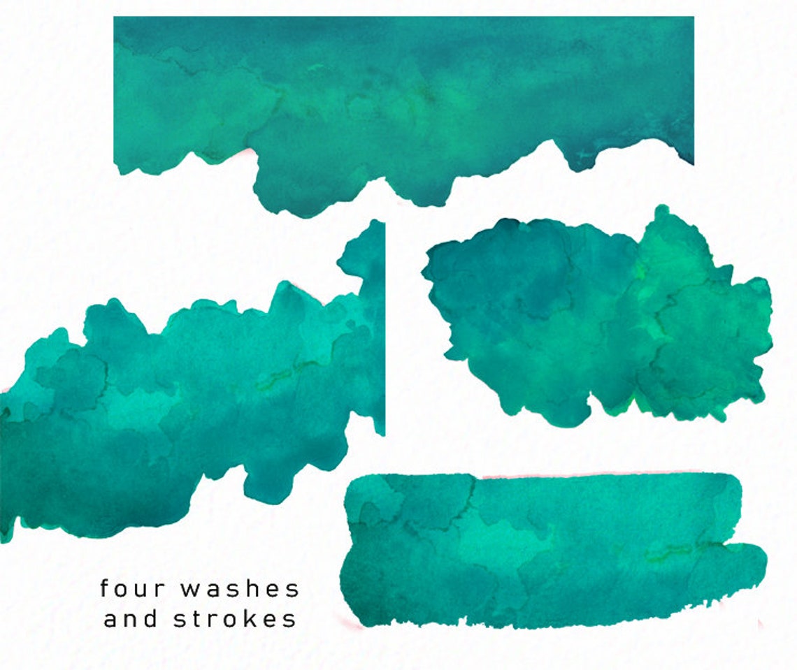 Teal Watercolor Clipart Teal and Gold Watercolor Brush | Etsy