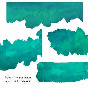 Handpainted Teal Watercolor Clipart - Teal and Gold- Watercolor Brush ...