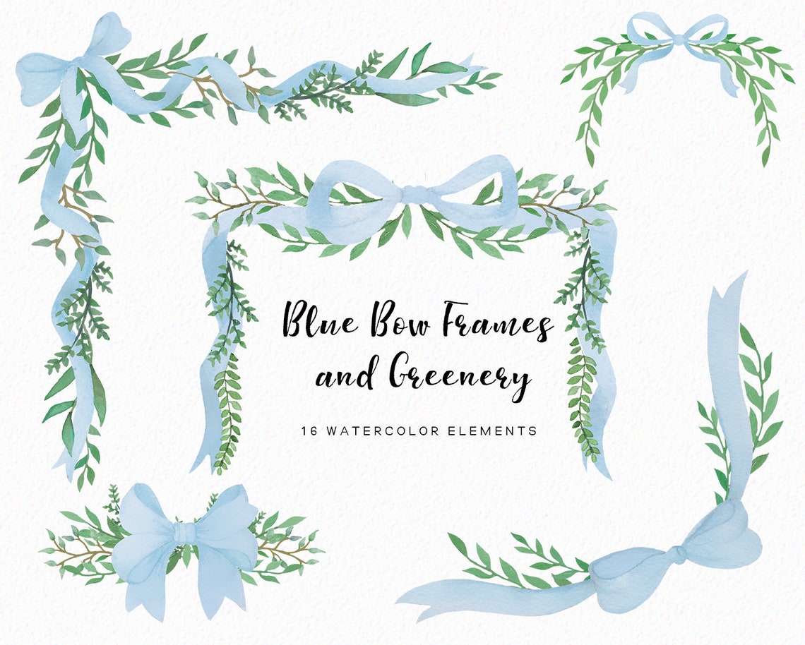 Blue Watercolor Bows Bow Frames Clipart Christmas Bow | Etsy
