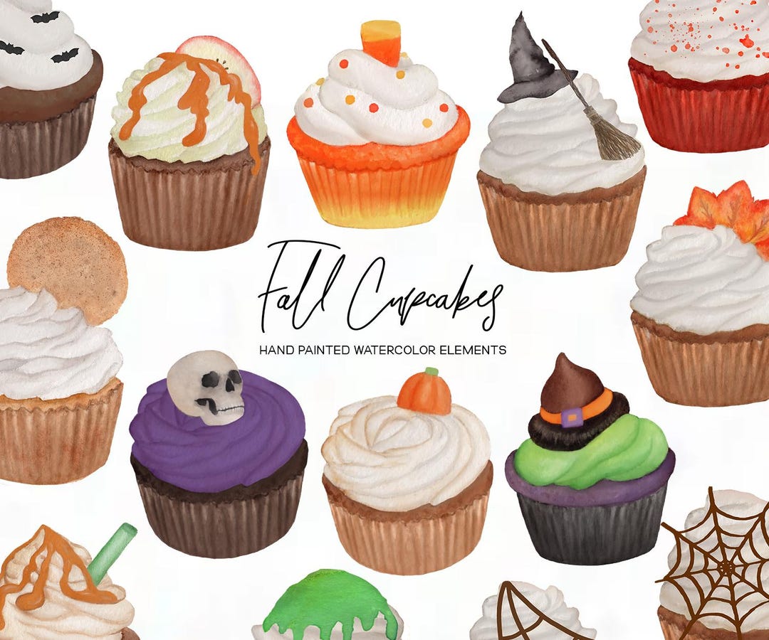 Watercolor Fall Cupcakes - Pumpkin Cupcakes - Halloween Cupcakes ...