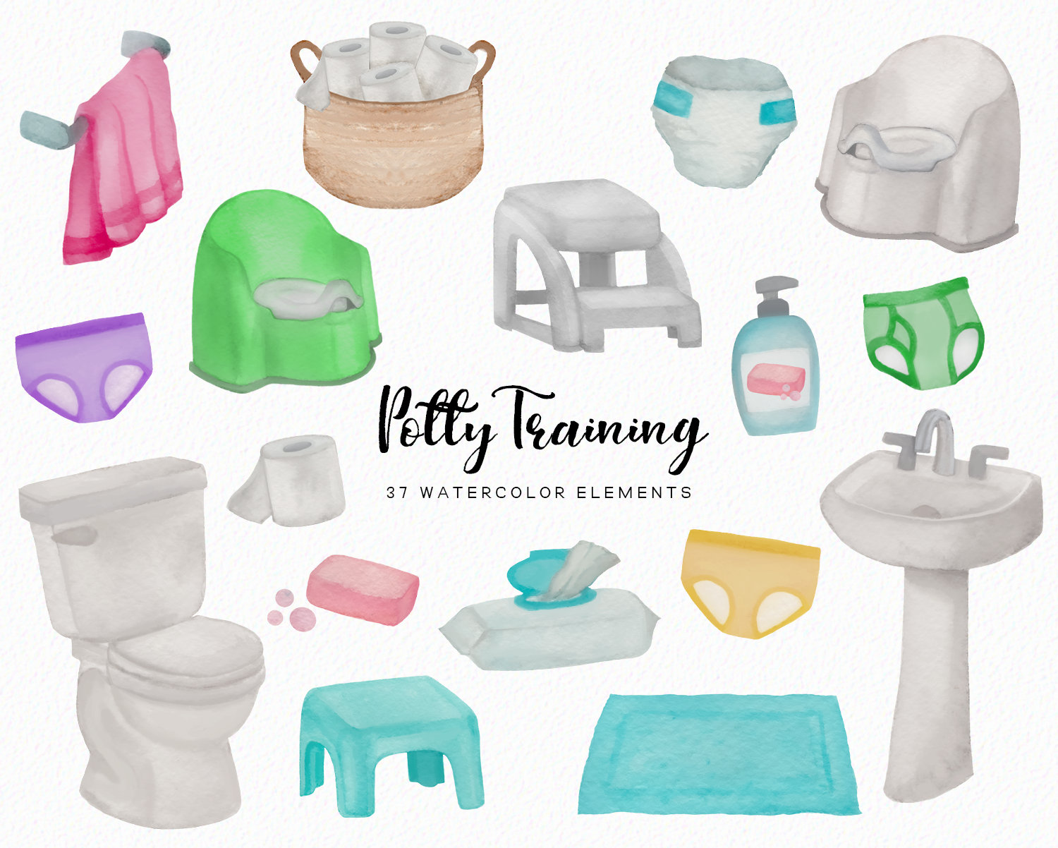 Potty Training Clip Art Watercolor Potty Training Clipart - Etsy