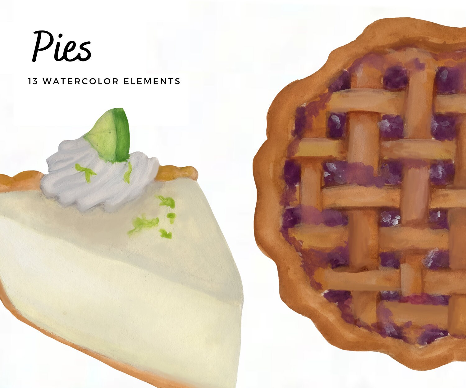 Watercolor Pie Clipart – Handpainted Dessert Illustrations (commercial ...
