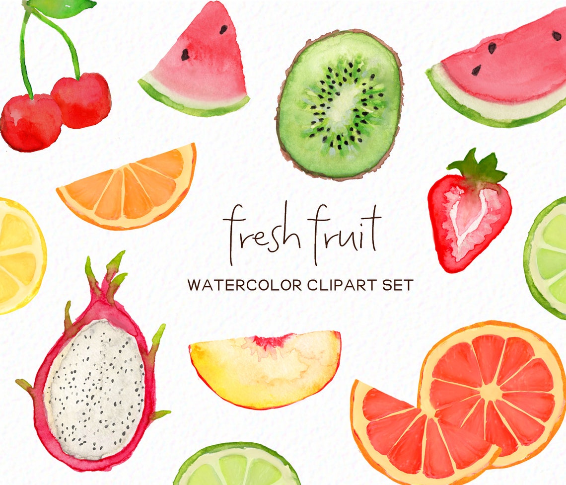 Fruit Clip Art Watercolor Fruit Watermelon Citrus Clip Art | Etsy