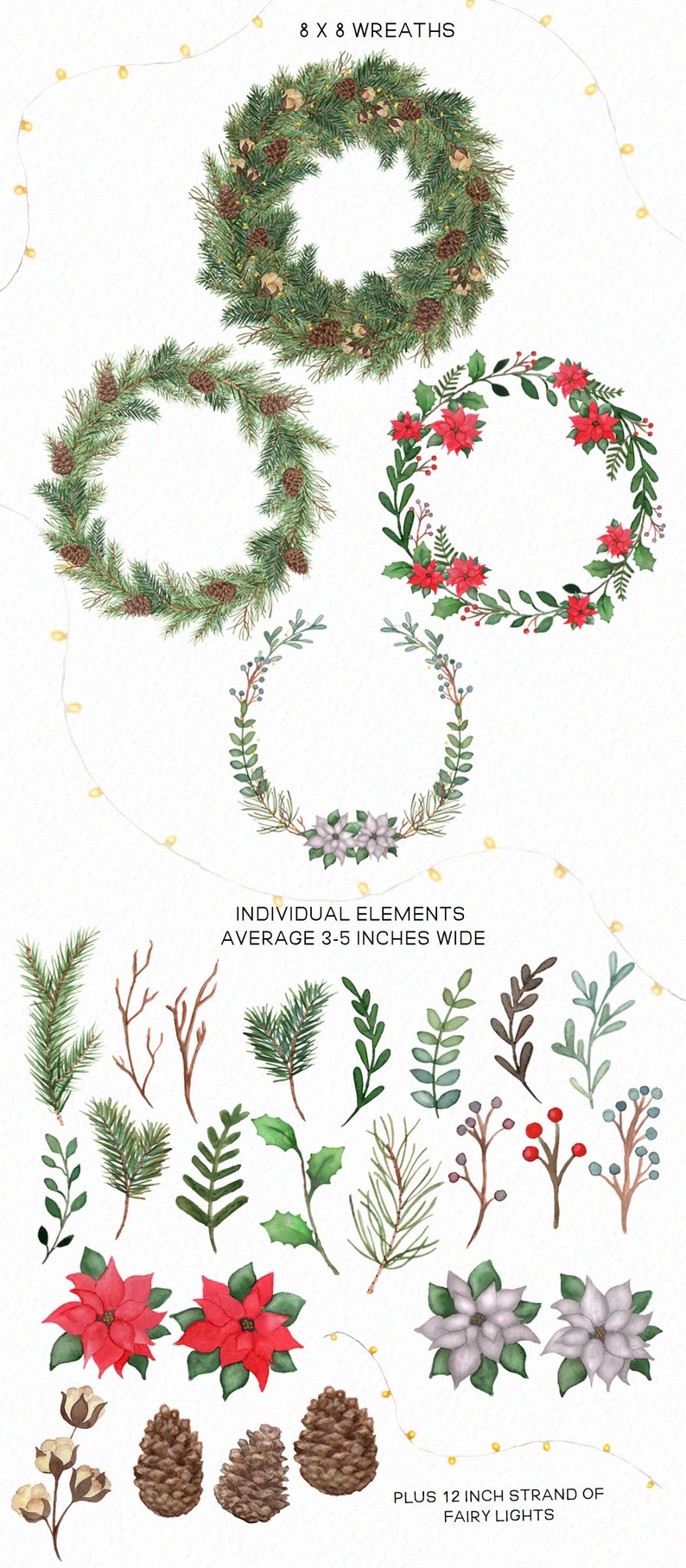 Christmas Wreath Clipart Winter Wreath Clipart Christmas - Etsy