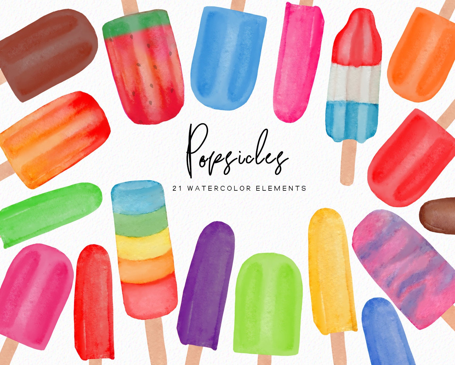 Handpainted Popsicle Clipart - Watercolor Ice Cream- Ice Lollies ...