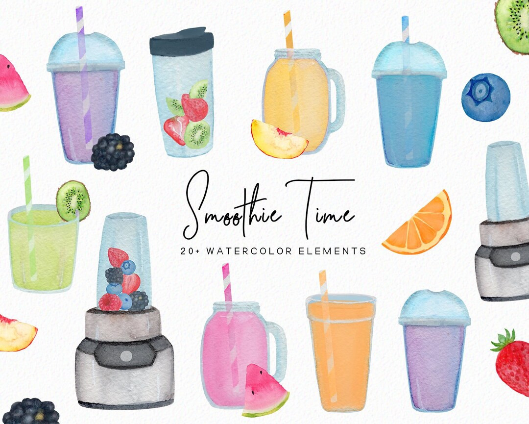 Handpainted Smoothie Clipart - Watercolor Smoothies - Watercolor Fruit ...
