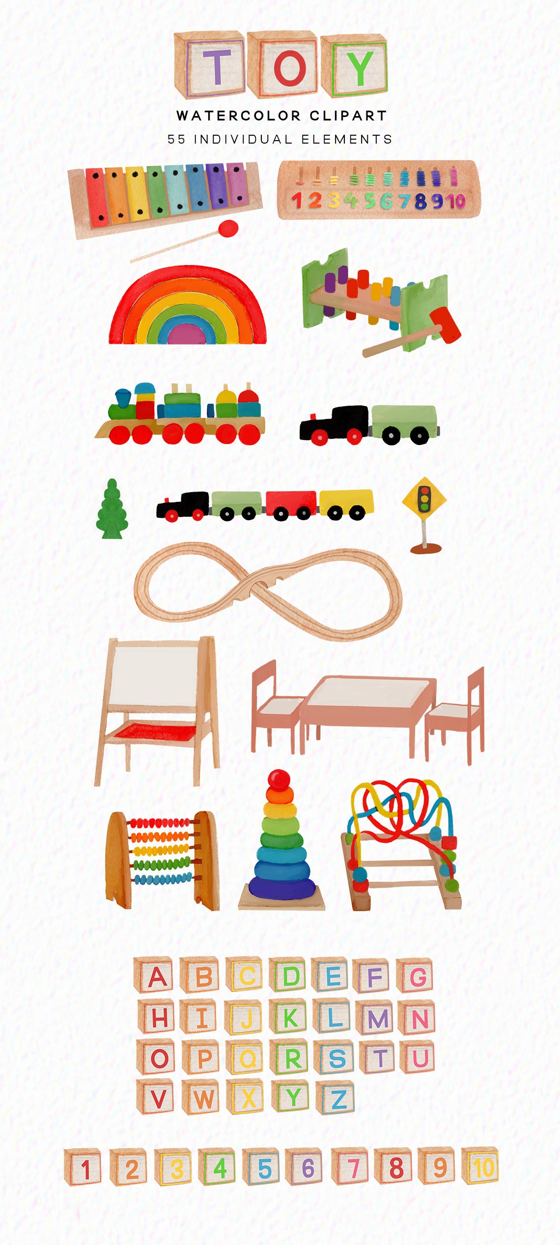 Toy Clip Art Watercolor Toys Kids Clipart Wooden Toys - Etsy