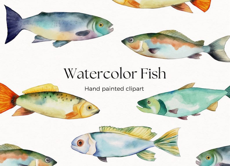 Handpainted Watercolor Fish Clipart: Nautical Sea Art (digital Download ...