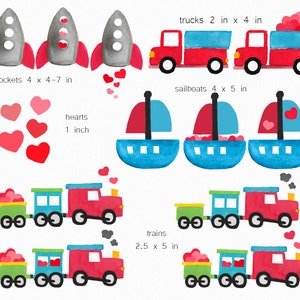 Valentines Vehicles Clip Art Watercolor Vehicles Kids Valentines Cards ...