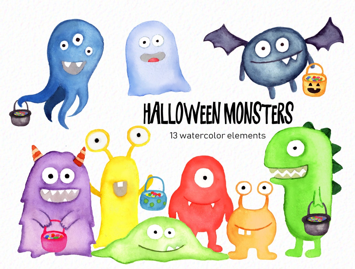 Halloween Monsters Trick or Treat Clipart Monster Clipart - Etsy