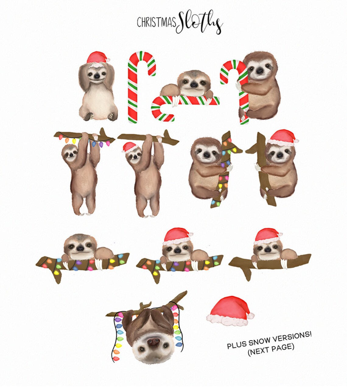 Watercolor Sloths Christmas Clipart Holiday Sloth Clipart - Etsy